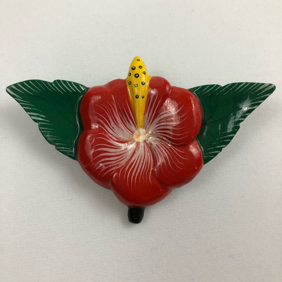 Vintage | Jewelry | Vintage Red Hibiscus Flower Pin | Poshmark